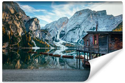 Fototapeta Do Salonu JEZIORO Góry Chata 3D 368x254 MF 5350 V8 Cena