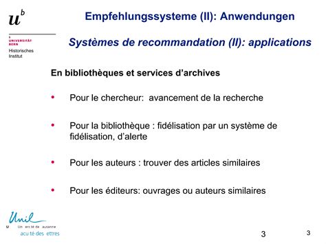 Systèmes de recommandation applications en bibliothèque archives et