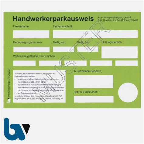 Borgard Verlag Shop Parkausweis Handwerker Nordrhein Westfalen