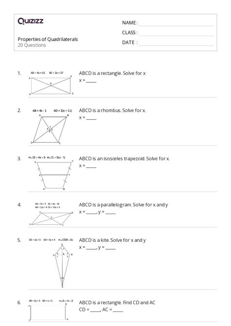50 Properties Of Quadrilaterals Worksheets On Quizizz Free Printable