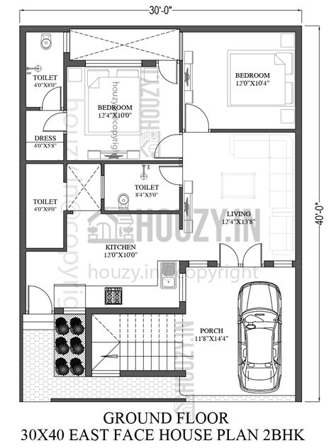 30x40 House Plans East Facing 2BHK East Facing House Plan HOUZY IN