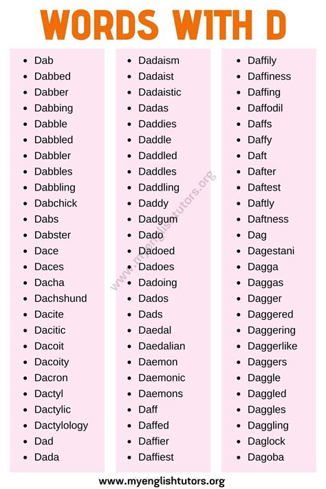 4 Letter Words That Start With D
