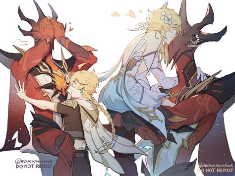 Lumine Aether Abyss Lector And Enjou Genshin Impact Drawn By