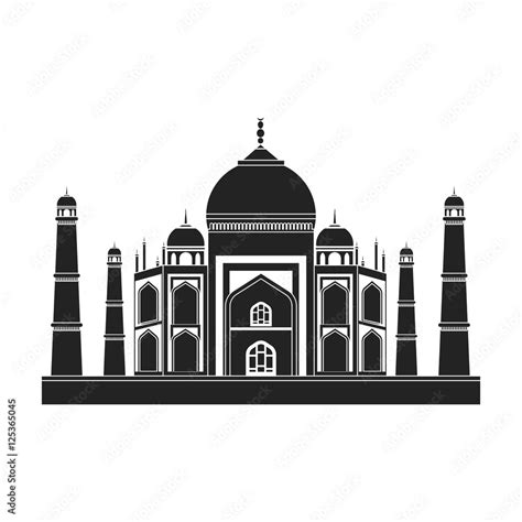 Taj Mahal Icon In Black Style Isolated On White Background India