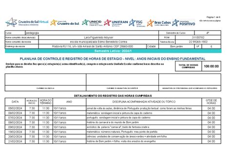 Estagio Anos Iniciais Ensino Fundamental Preenchida P Gina De N O