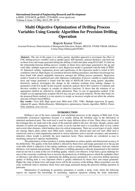 pdf multi objective optimization of drilling process variables using genetic algorithm for