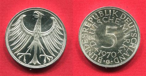 Bundesrepublik Deutschland 5 DM Silber Kursmünze 1970 G Silberadler