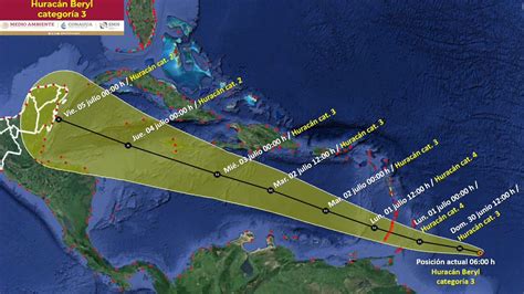 Huracán Beryl es categoría 3 se intensifica Telediario México