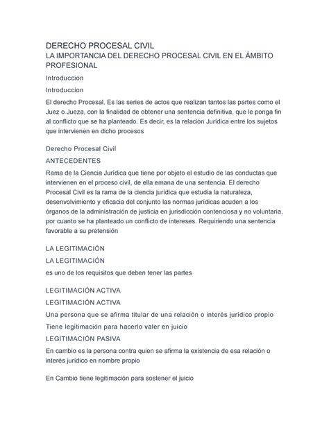 Derecho Procesal Civil Tarea 1 DERECHO PROCESAL CIVIL LA IMPORTANCIA