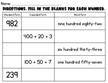 Standard Expanded And Word Form Worksheet By A Teaching State Of