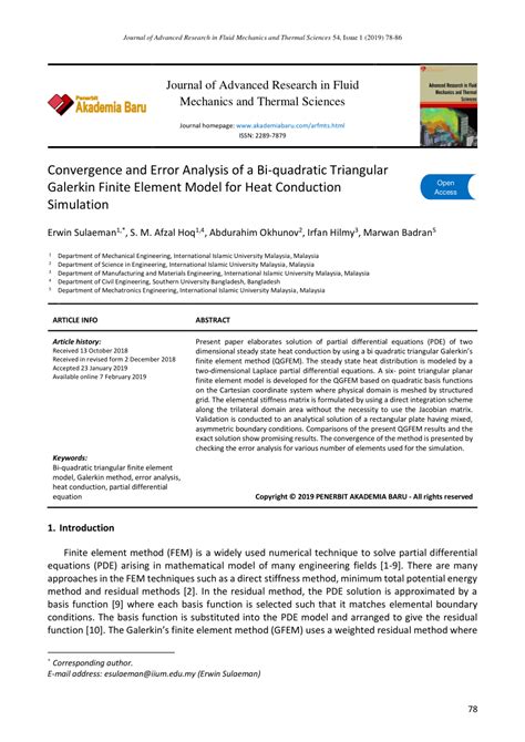 pdf convergence and error analysis of a bi quadratic triangular galerkin finite element model