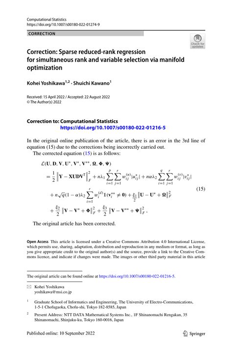 pdf correction sparse reduced rank regression for simultaneous rank and variable selection