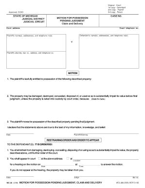 Fillable Online Courts Mi Motion For Possession Pending Judgment Claim
