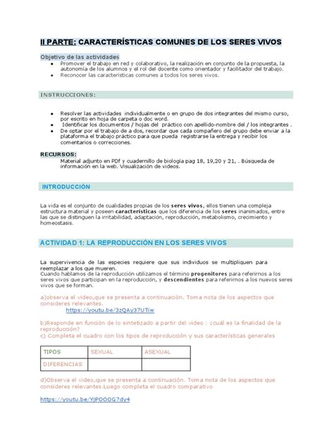 Ii Parte Características Comunes De Los Seres Vivos Pdf Sistema Reproductivo Hembra