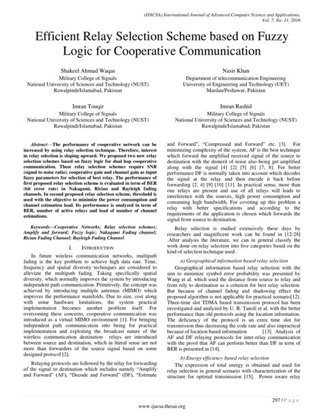 pdf efficient relay selection scheme based on fuzzy logic for cooperative communication
