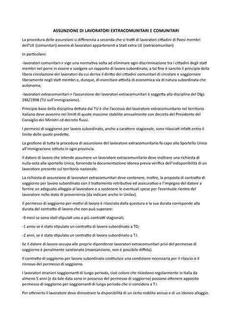 Assunzione Di Lavoratori Stranieri ASSUNZIONE DI LAVORATORI