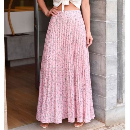 SAIA LONGA PLISSADA POA ROSA Camila Boletti Moda Feminina