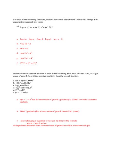 for each of the following functions indicate how much the function`s