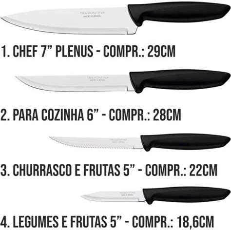 Jogo de Facas Inox Tramontina Plenus Preto 4 Peças Sonda Supermercado