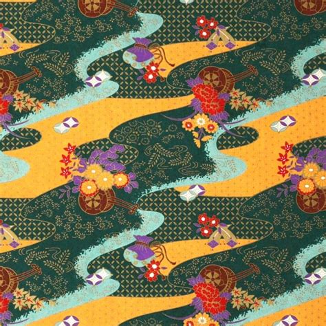 Papier japonais washi chiyogami grand format rivière doré vert