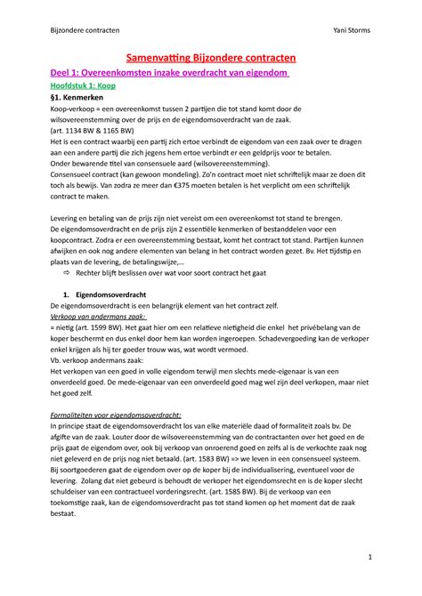 Samenvatting Boek Bijzondere Overeenkomsten In Kort Bestek