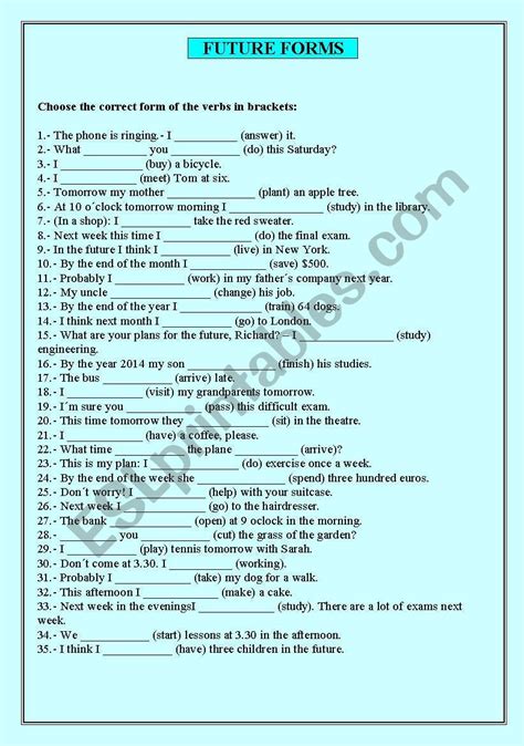 FUTURE FORMS REVISION ESL Worksheet By Emece