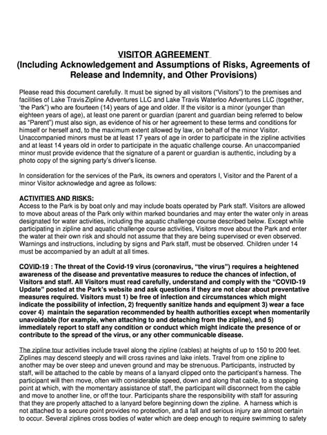 Fillable Online Including Acknowledgement And Assumptions Of Risks