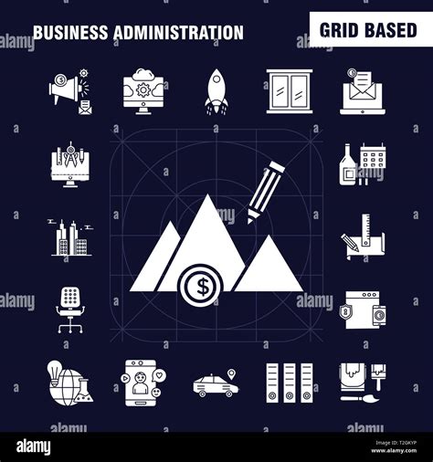 Business Administration Solid Glyph Icons Set For Infographics Mobile