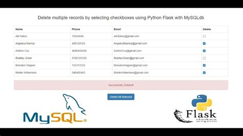 Delete Multiple Records By Selecting Checkboxes Using Python Flask With Mysqldb Youtube