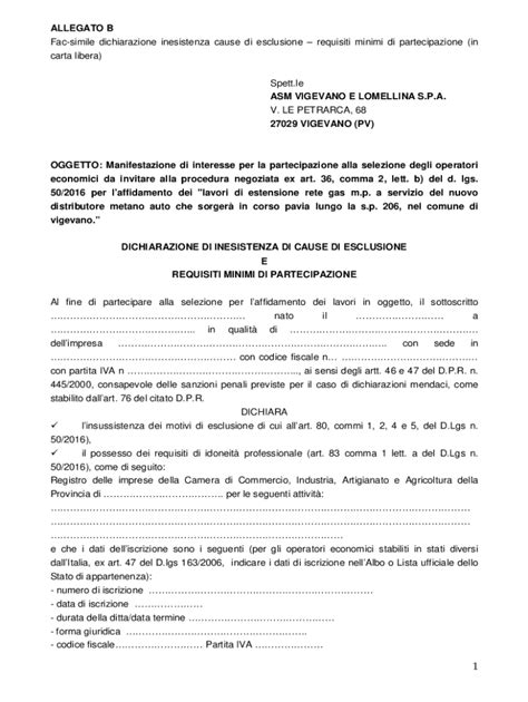 Compilabile Online 1 ALLEGATO B Fac Simile Dichiarazione Inesistenza