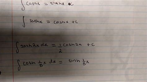 integrals of hyperbolic functions youtube