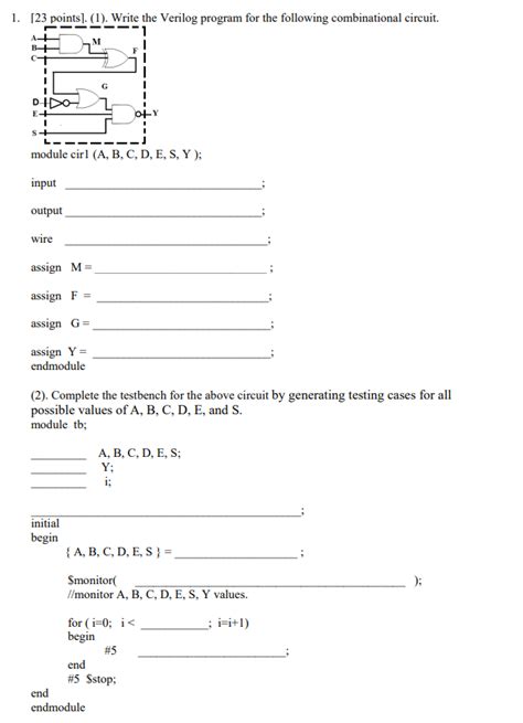 Solved 1 23 Points 1 Write The Verilog Program For Chegg