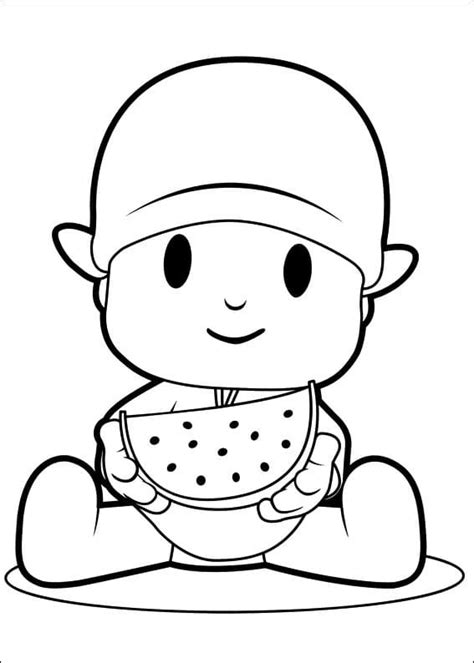 Pocoyo And Watermelon Slice Coloring Page Free Printable Coloring