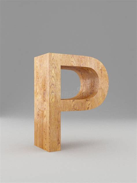 3D Decorative Wooden Alphabet Capital Letter P Isolated Stock