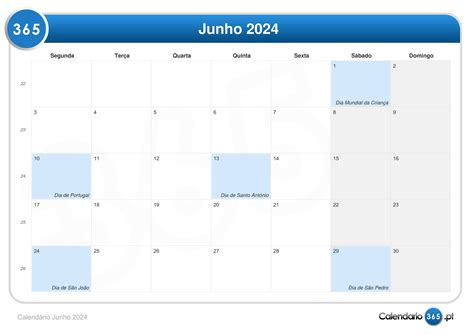 Calendário Junho 2024