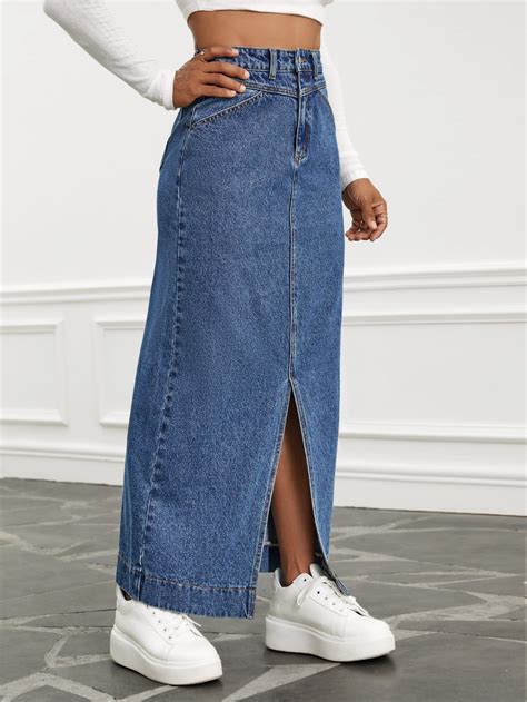 SHEIN EZwear Falda En Mezclilla De Talle Alto De Muslo Con Abertura