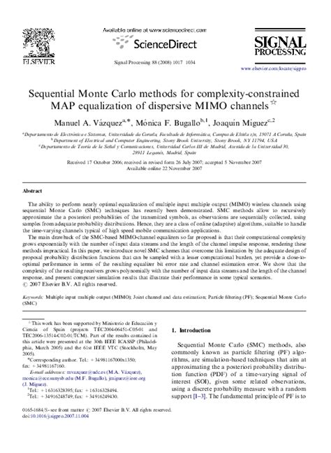 pdf sequential monte carlo methods for complexity constrained map equalization of dispersive