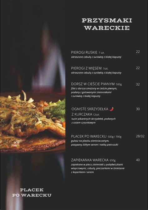 Menu Piwiarnia Warka Bia A Podlaska
