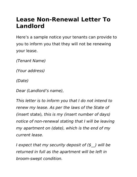 Free Printable Not Renewing Lease Letter Templates PDF Word Tenant