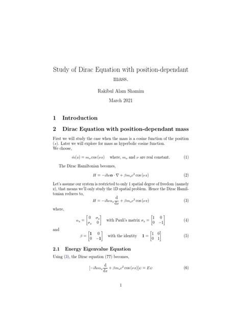 solution of dirac equation for position dependant effective mass functions such as cosine and