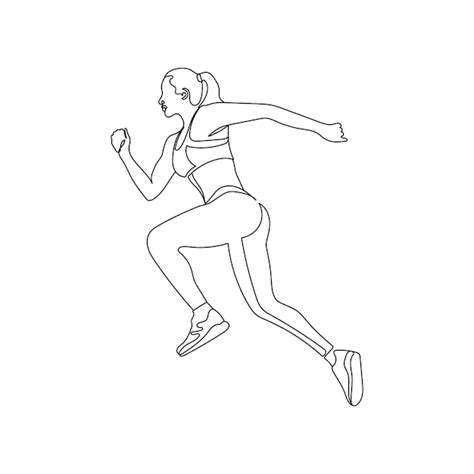 Mujer atleta corriendo dibujo de una línea ilustración vectorial