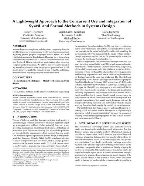pdf a lightweight approach to the concurrent use and integration of sysml and formal methods