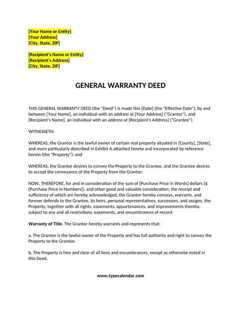 Free Printable Warranty Deed Form Templates PDF Word