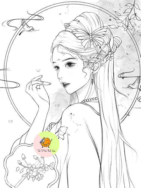 Tổng hợp 30 tranh tô màu anime cổ trang nữ xinh đẹp và dễ thương
