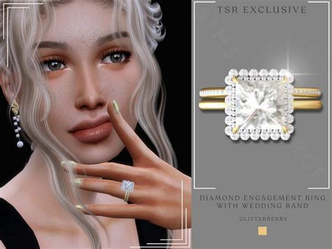 The Sims Resource Diamond Engagement Ring With Wedding Band In