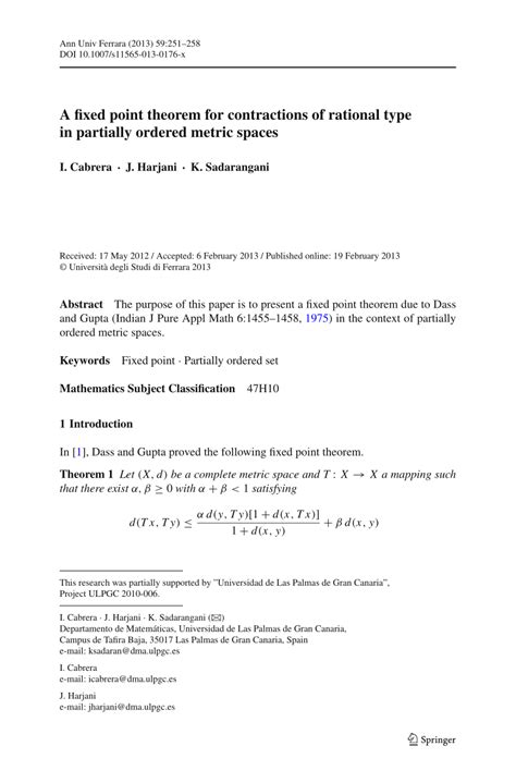 pdf a fixed point theorem for contractions of rational type in partially ordered metric spaces