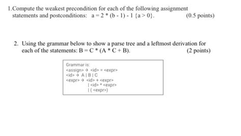 solved 1 compute the weakest precondition for each of the