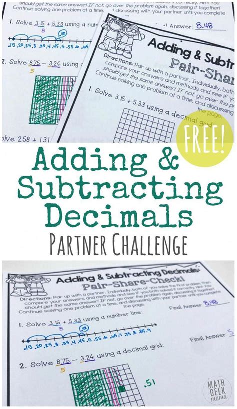 FREE Adding Subtracting Decimals Partner Activity Subtracting