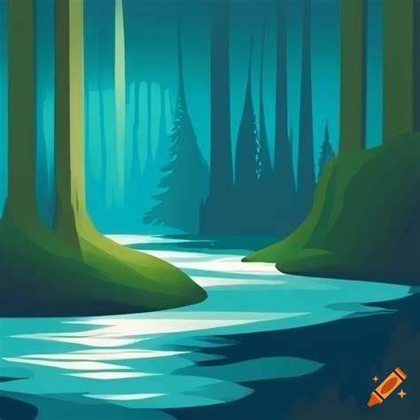 Vector Illustration Of A Forest River Among Trees On Craiyon