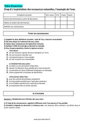 L exploitation des ressources naturelles l eau 4ème Exercices